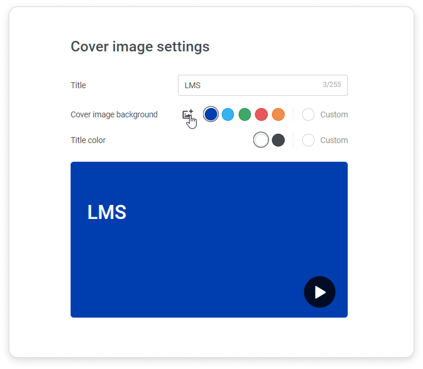 Cover Image Settings Cover Image Settings