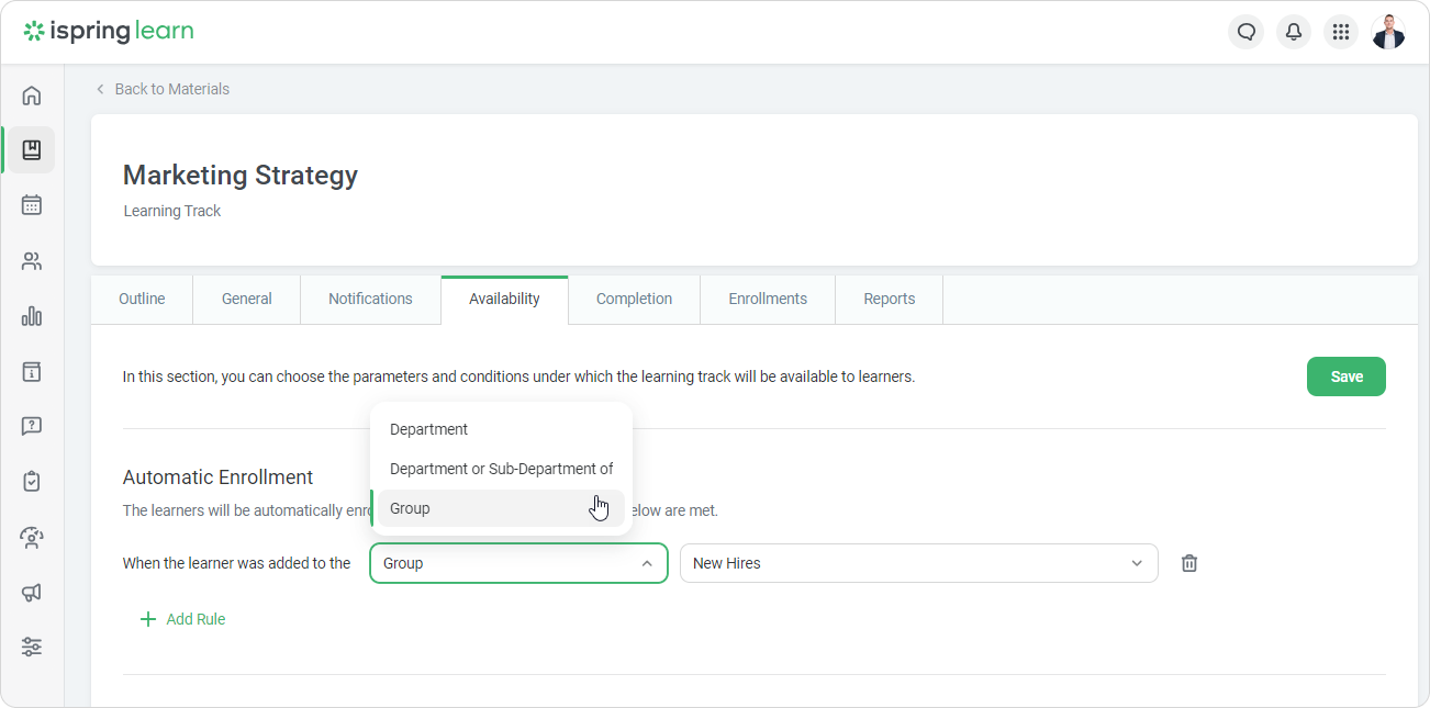Automatic Assignment of Learning Track