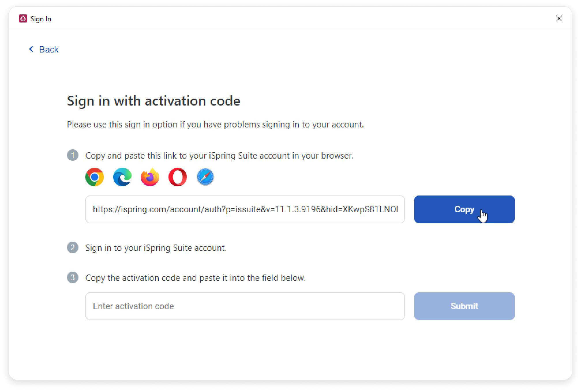 Signing In With Activation Code