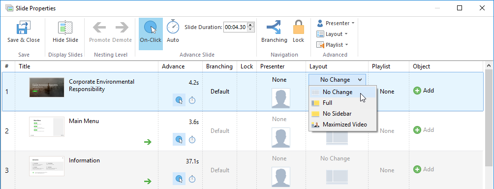 Choosing the Video Lecture Player Layout
