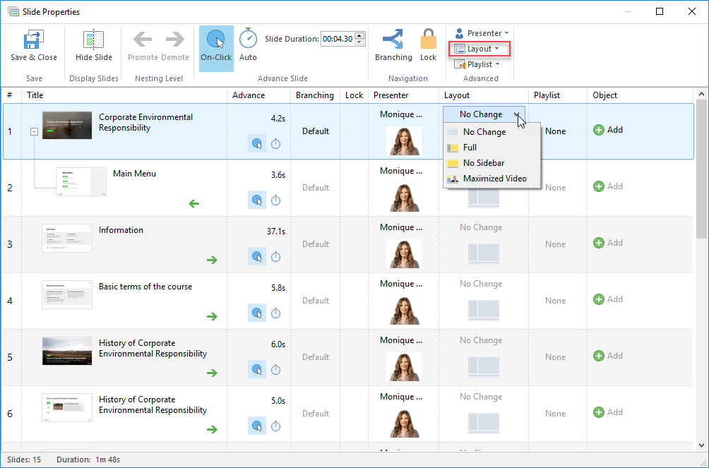 Controlling Player Layout