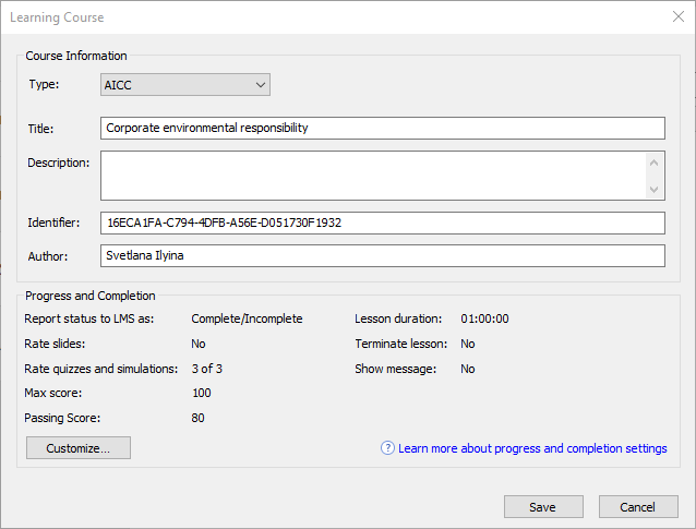 Learning Course Settings