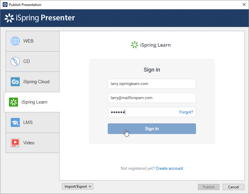 Publishing to iSpring Learn