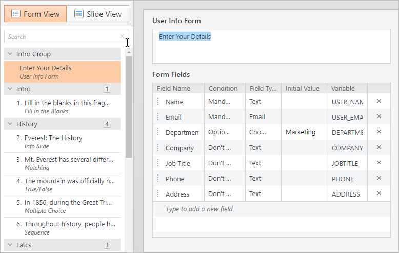 User Info Form