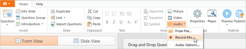 Adding and Recording Audio for Questions